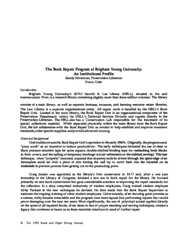 (PDF) The Book Repair Program at Brigham Young University: An ...