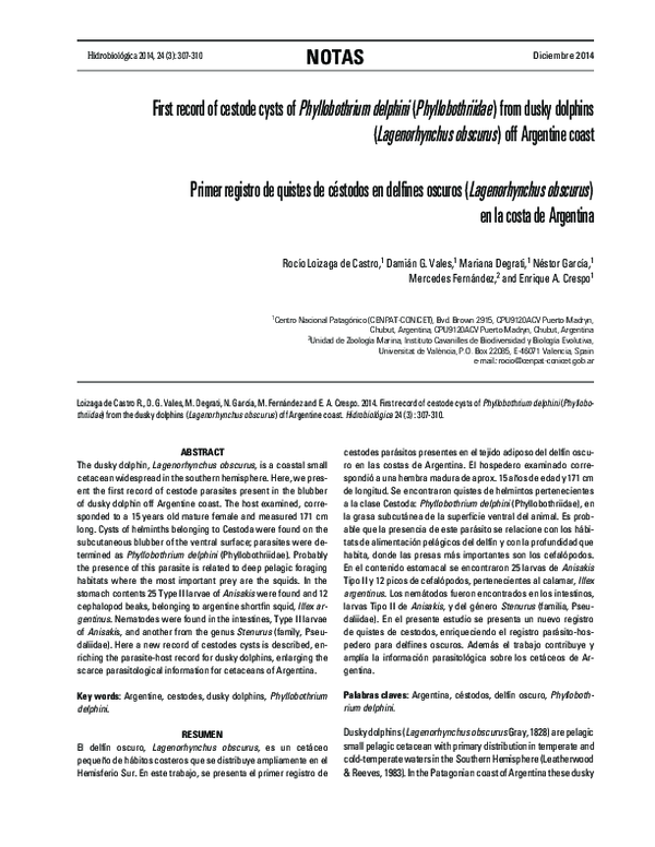 (PDF) First record of cestode cysts of Phyllobothrium delphini ...