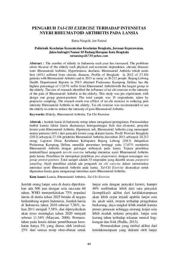 (PDF) Pengaruh Tai-Chi Exercise Terhadap Intensitas Nyeri Rheumatoid ...