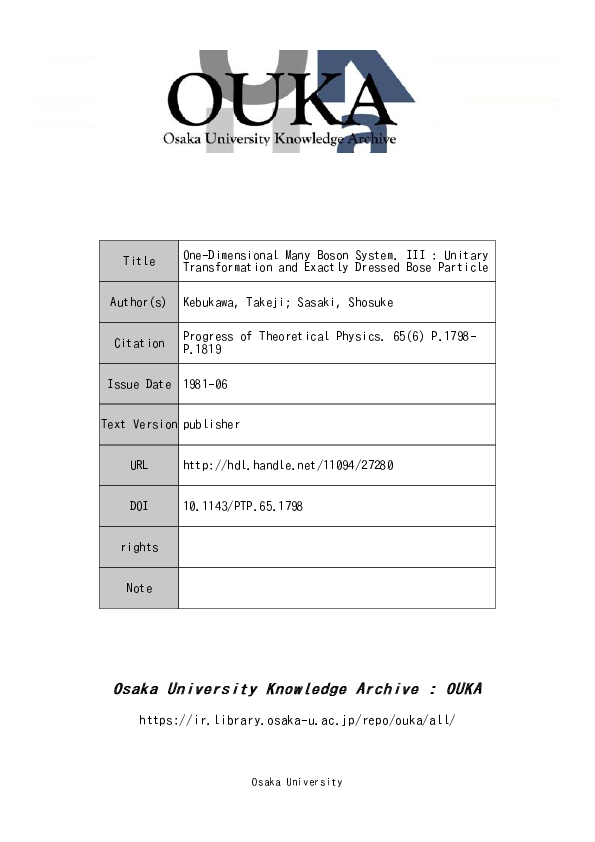 (PDF) One-Dimensional Many Boson System. III: Unitary Transformation ...