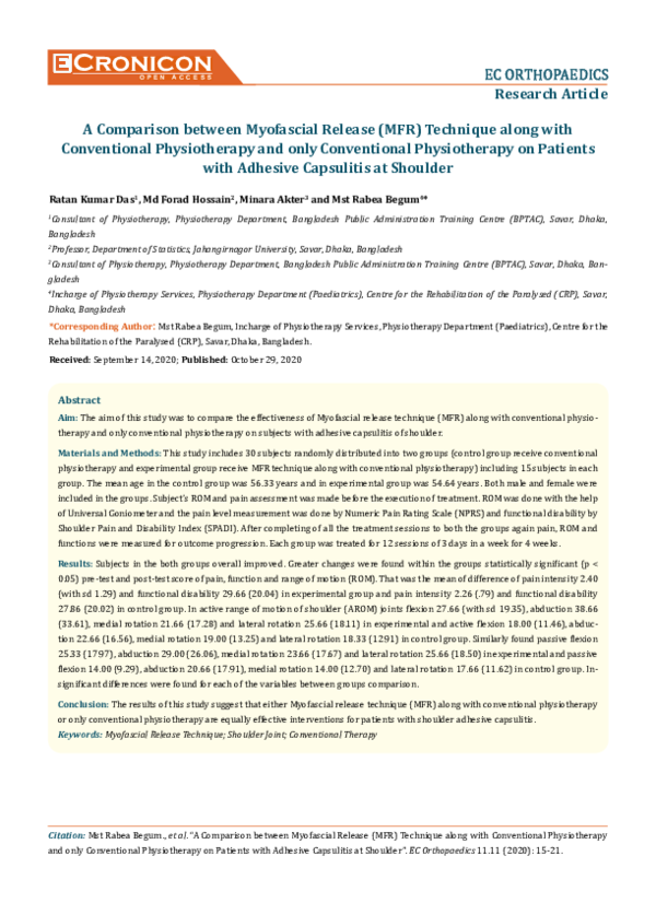(PDF) A Comparison between Myofascial Release (MFR) Technique along ...