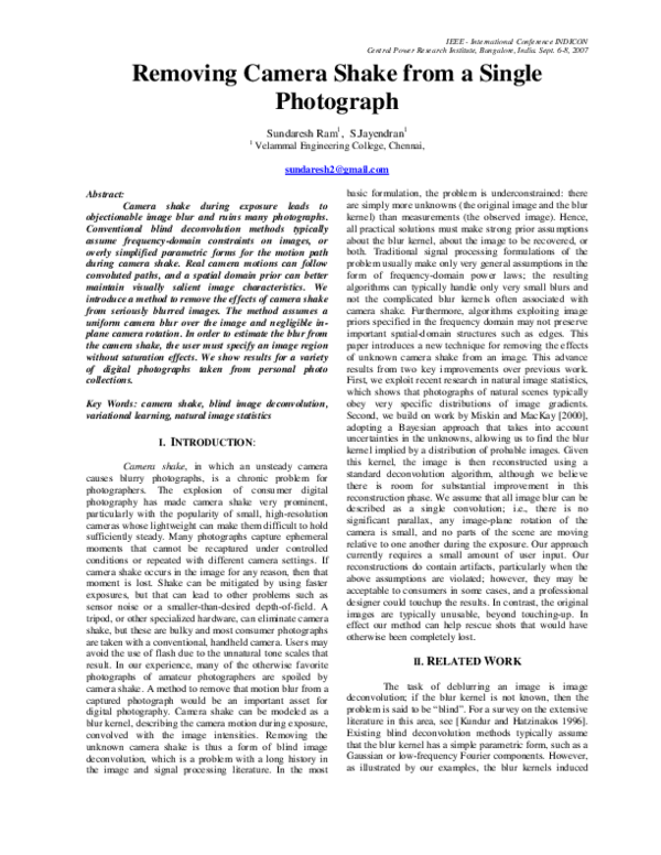 (PDF) Removing Camera Shake from a Single Photograph