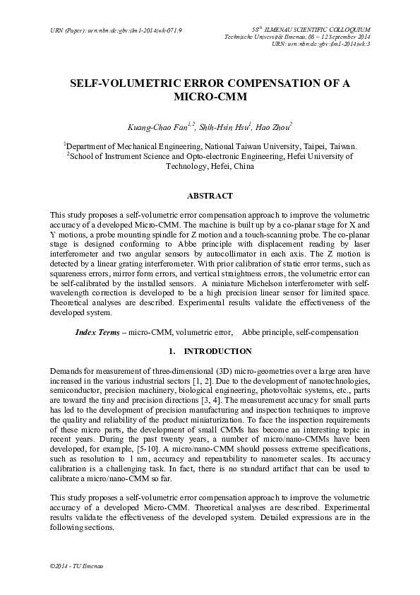 (PDF) Self-Volumetric Error Compensation of a Micro-CMM