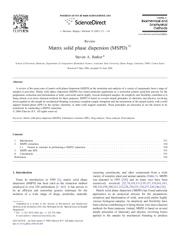 (PDF) Matrix solid phase dispersion (MSPD)