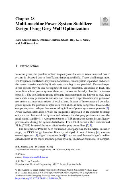 (PDF) Multi-machine Power System Stabilizer Design Using Grey Wolf Optimization