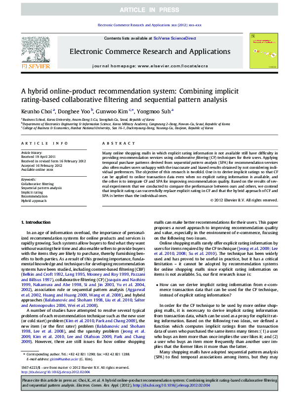 Pdf A Hybrid Online Product Recommendation System Combining Implicit Rating Based