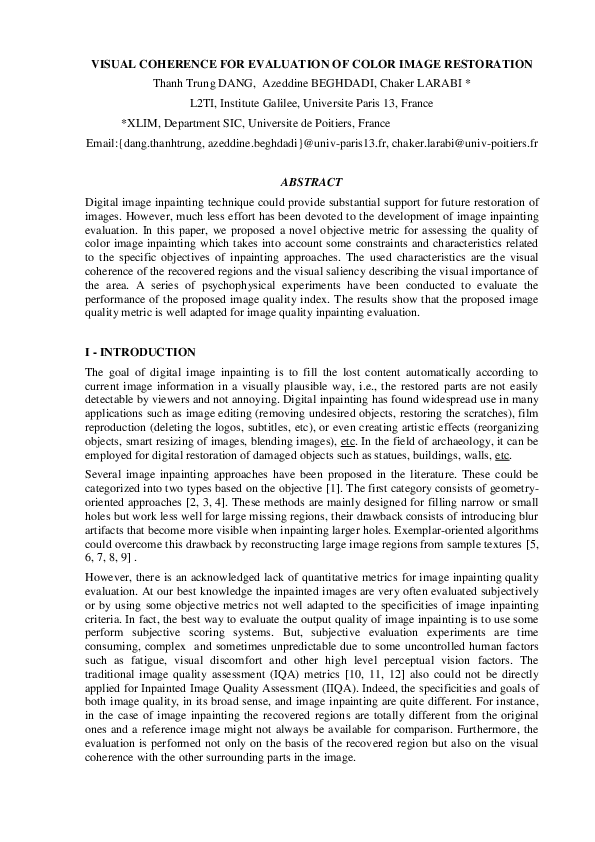 (PDF) Visual Coherence for Evaluation of Color Image Restoration