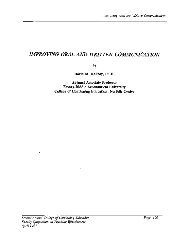 (PDF) Improving Oral and Written Communication