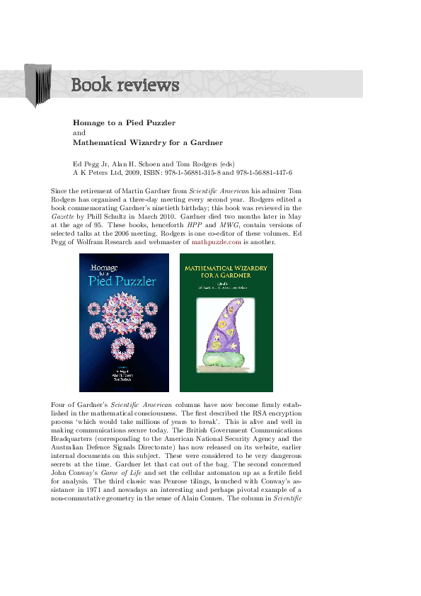 (PDF) Homage to a Pied Puzzler and Mathematical Wizardry for a Gardner