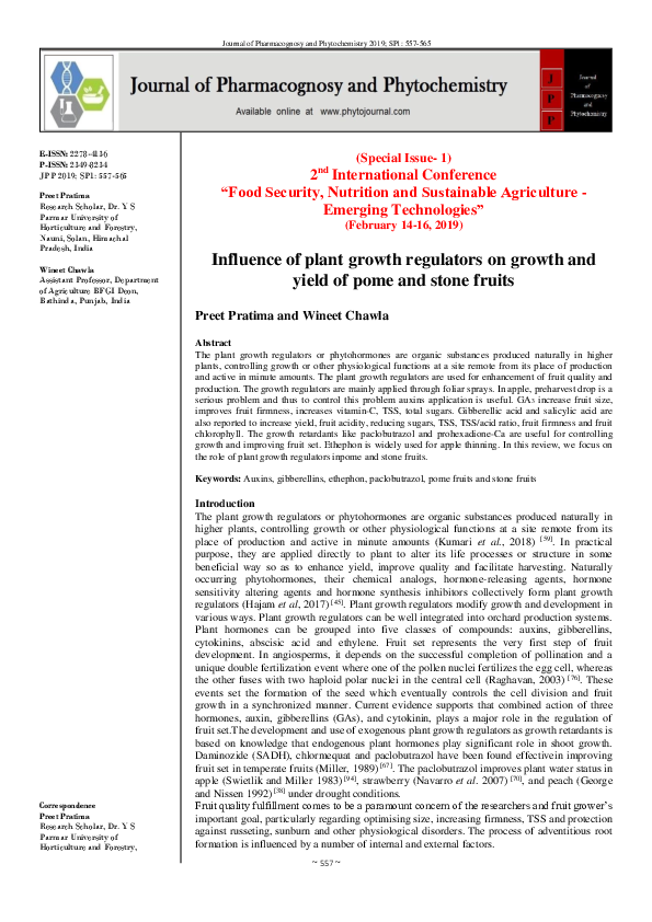(PDF) Influence of plant growth regulators on growth and yield of pome ...