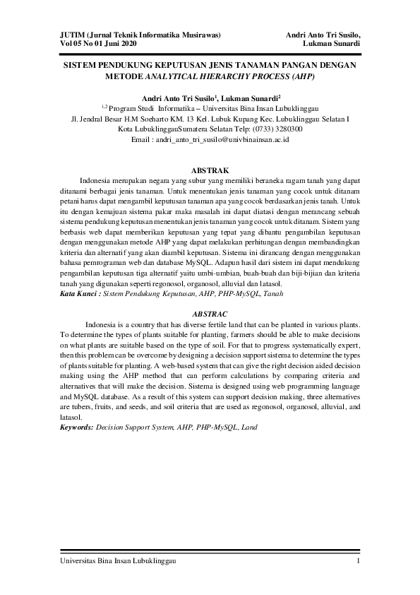 (PDF) Sistem Pendukung Keputusan Jenis Tanaman Pangan Dengan Metode ...