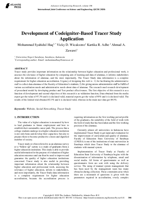 (PDF) Development of Codeigniter-Based Tracer Study Application