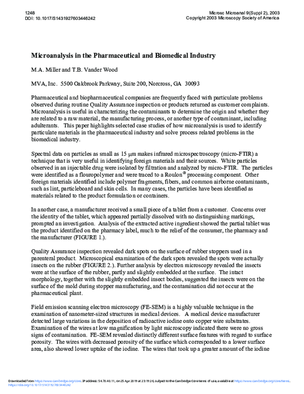 (PDF) Microanalysis in the Pharmaceutical and Biomedical Industry