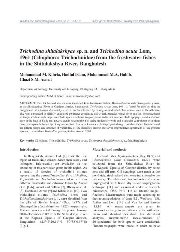 (PDF) Trichodina shitalakshyae sp. n. and Trichodina acuta Lom, 1961 ...