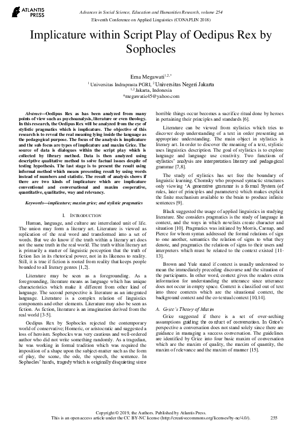 (PDF) Implicature within Script Play of Oedipus Rex by Sophocles