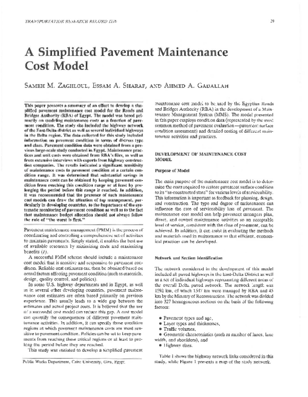 Pdf A Simplified Pavement Maintenance Cost Model