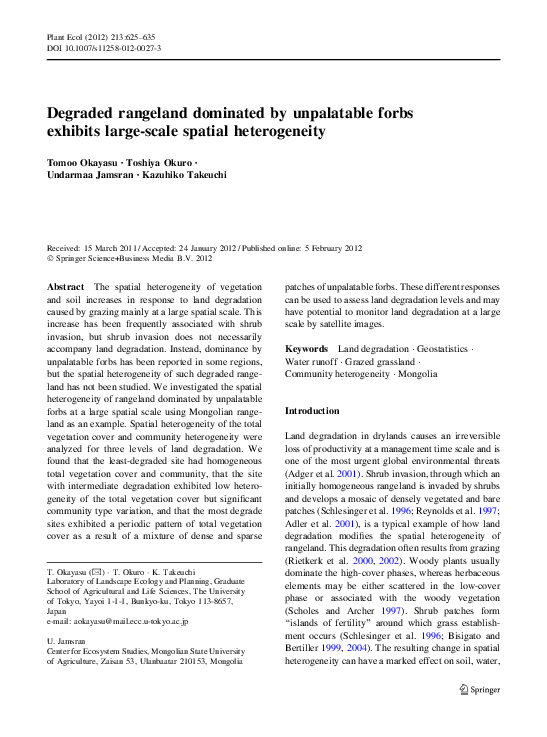 (PDF) Degraded rangeland dominated by unpalatable forbs exhibits large ...