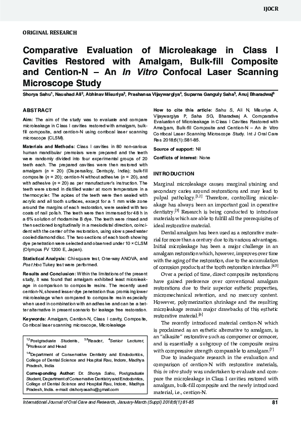 Pdf Comparative Evaluation Of Microleakage In Class I Cavities Restored With Amalgam Bulk