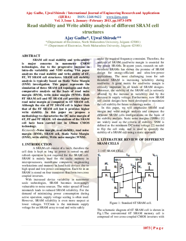 (PDF) Read stability and Write ability analysis of different SRAM cell structures