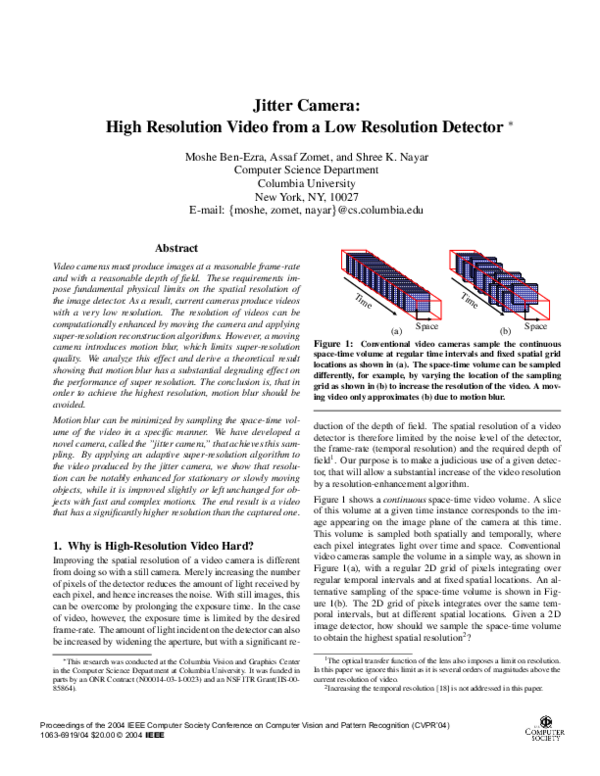 (PDF) Jitter camera: High resolution video from a low resolution detector