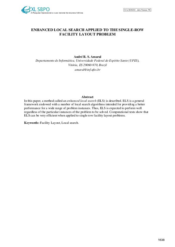 Pdf Enhanced Local Search Applied To The Single Row Facility Layout Problem