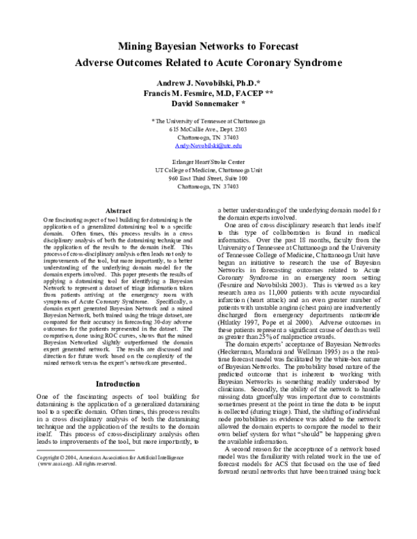 (PDF) Mining Bayesian Networks to Forecast Adverse Outcomes Related to Acute Coronary Syndrome ...