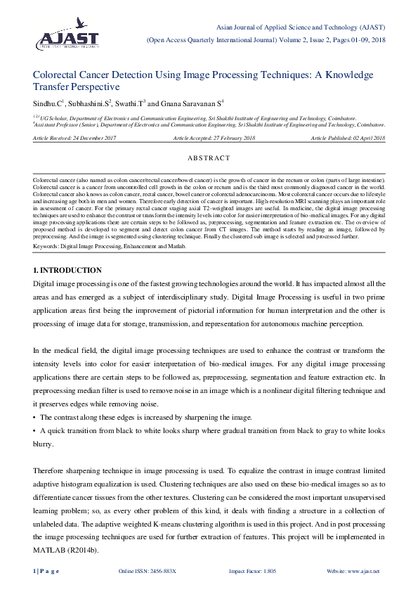(PDF) Colorectal Cancer Detection Using Image Processing Techniques : A ...