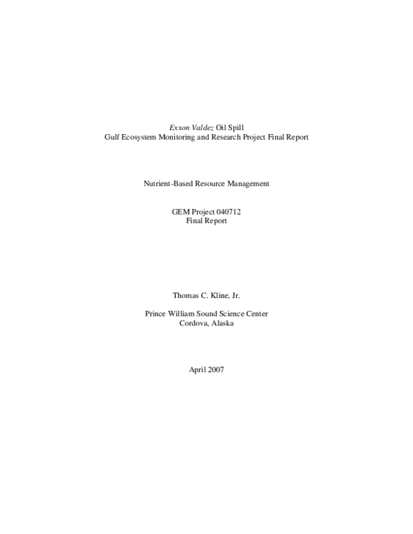 (PDF) Exxon Valdez Oil Spill Gulf Ecosystem Monitoring and Research ...