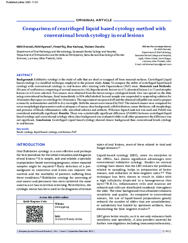 (PDF) Comparison of centrifuged liquid based cytology method with ...