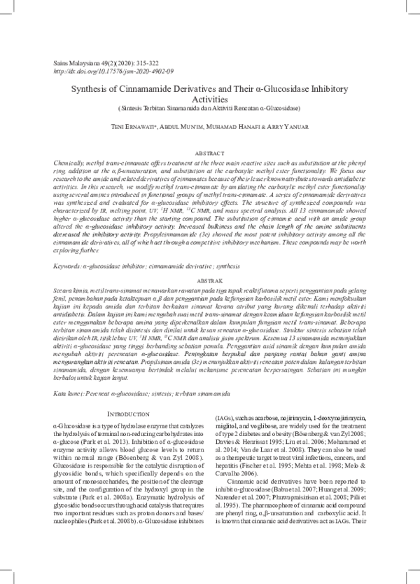 (PDF) Synthesis of Cinnamamide Derivatives and Their α-Glucosidase ...