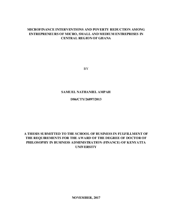 (PDF) Microfinance Interventions and Poverty Reduction among Entrepreneurs of Micro, Small and ...