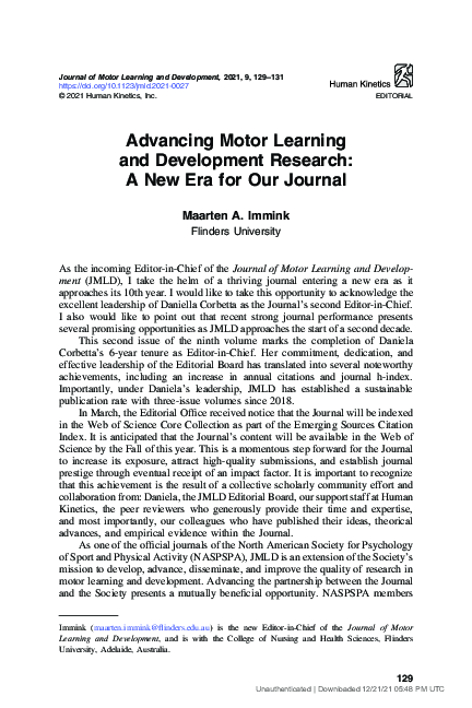 (PDF) Advancing Motor Learning and Development Research: A New Era for ...