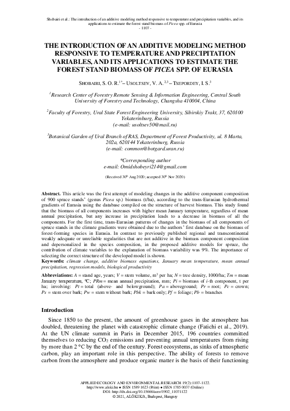 (PDF) Additive Modeling of Spruce Biomass in Eurasia