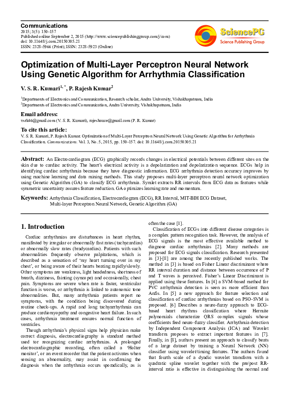 Pdf Optimization Of Multi Layer Perceptron Neural Network Using Genetic Algorithm For