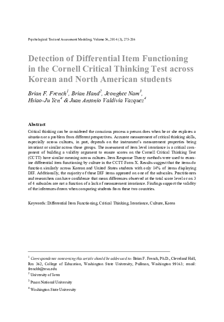 (PDF) Detection of Differential Item Functioning in the Cornell ...