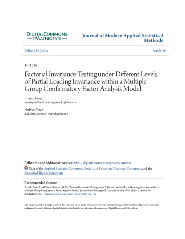 Factorial Invariance Testing Under Different Levels Of Partial Loading Invariance Within A