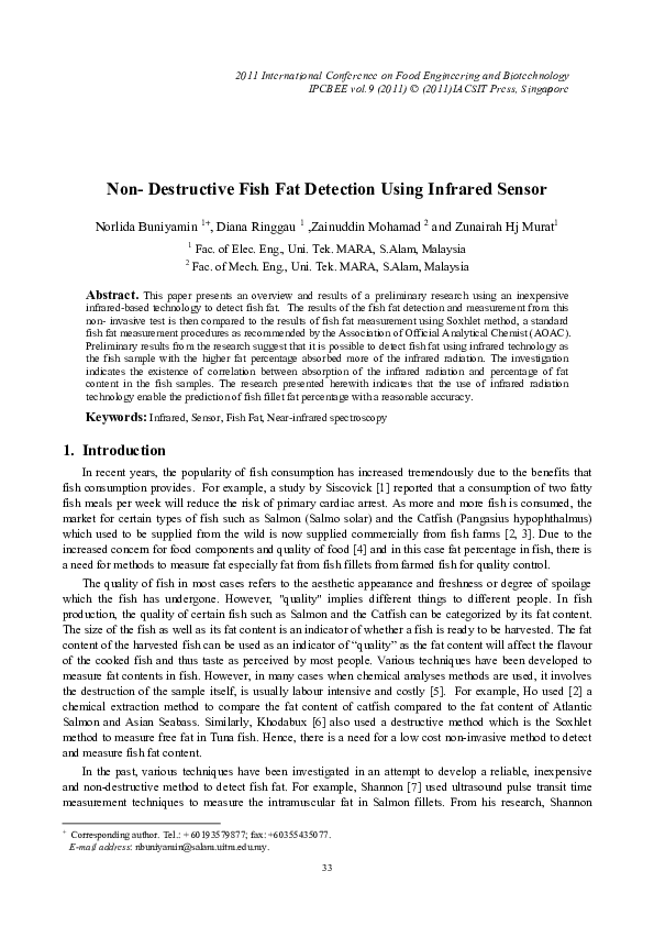 (PDF) Non- Destructive Fish Fat Detection Using Infrared Sensor