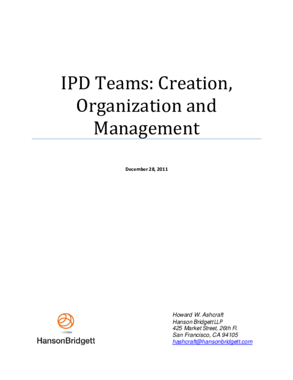 (PDF) IPD Teams: Creation, Organization and Management