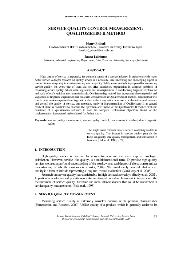 (PDF) Service Quality Control Measurement: Qualitometro II Method