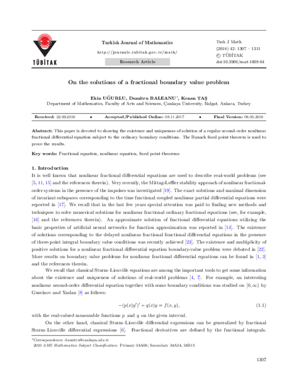 Pdf On The Solutions Of A Fractional Boundary Value Problem