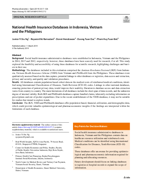 (PDF) National Health Insurance Databases in Indonesia, Vietnam and the ...