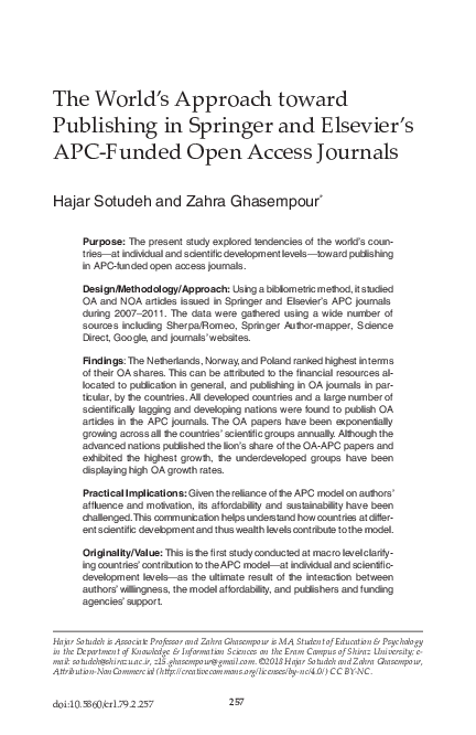 (PDF) The World’s Approach toward Publishing in Springer and Elsevier’s ...