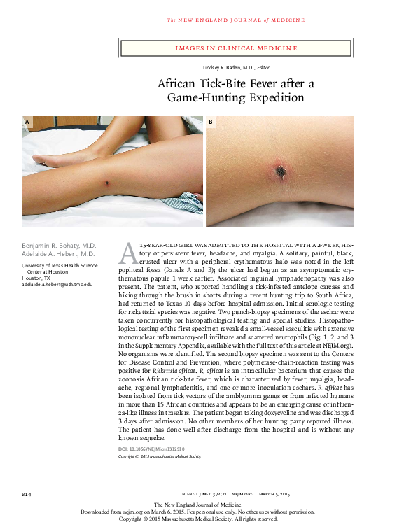 (PDF) Images in clinical medicine: African tick-bite fever after a game ...