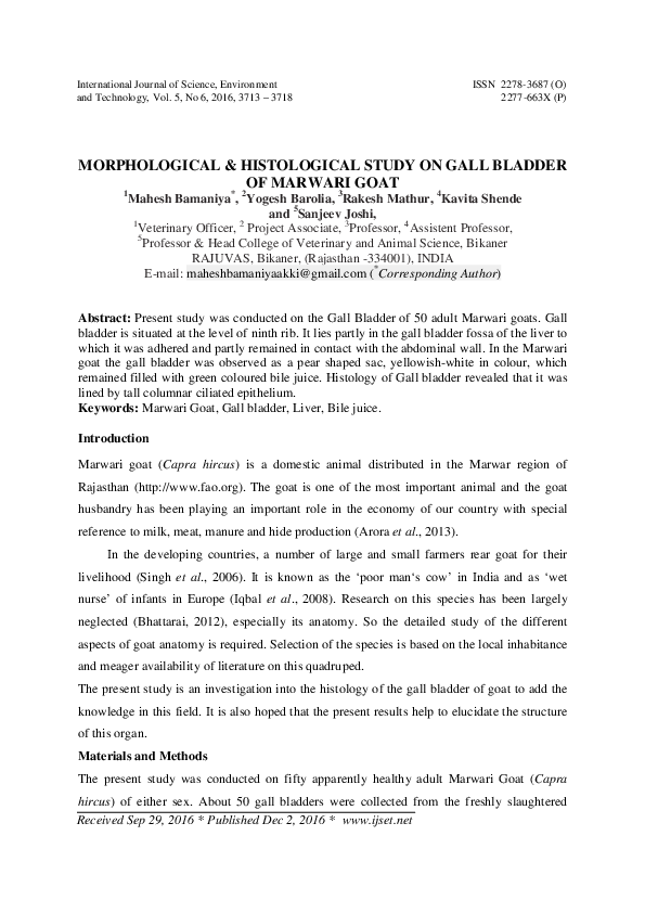 (PDF) Morphological & Histological Study on Gall Bladder of Marwari Goat