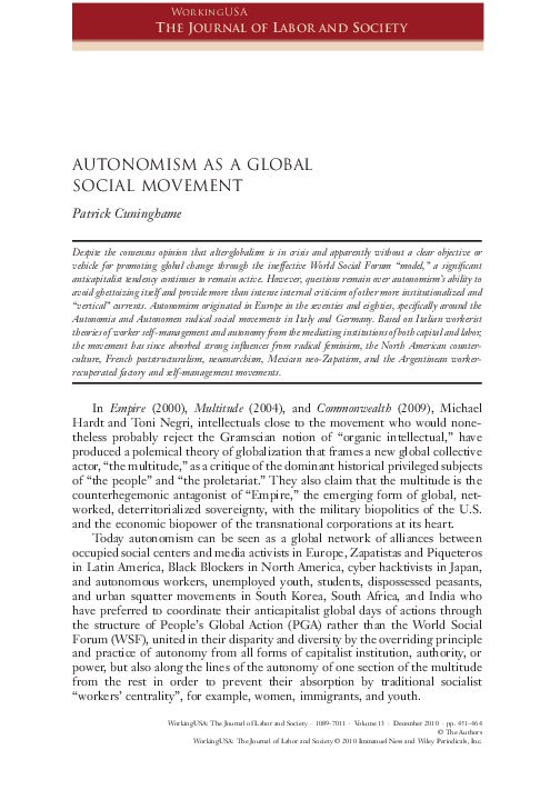 (PDF) AUTONOMISM AS A GLOBAL SOCIAL MOVEMENTwusa_305 451..464