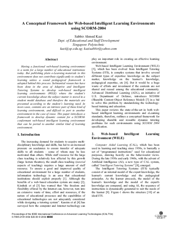 (PDF) A Conceptual Framework for Web-based Intelligent Learning Environments using SCORM 2004