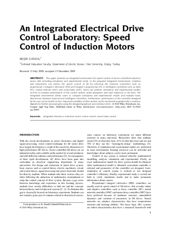 (PDF) An integrated electrical drive control laboratory: Speed control ...