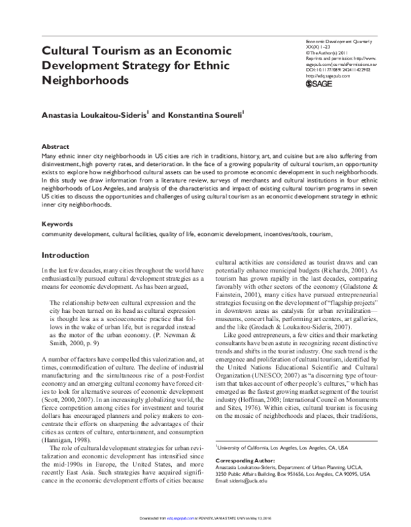 (PDF) Cultural Tourism as an Economic Development Strategy for Ethnic ...