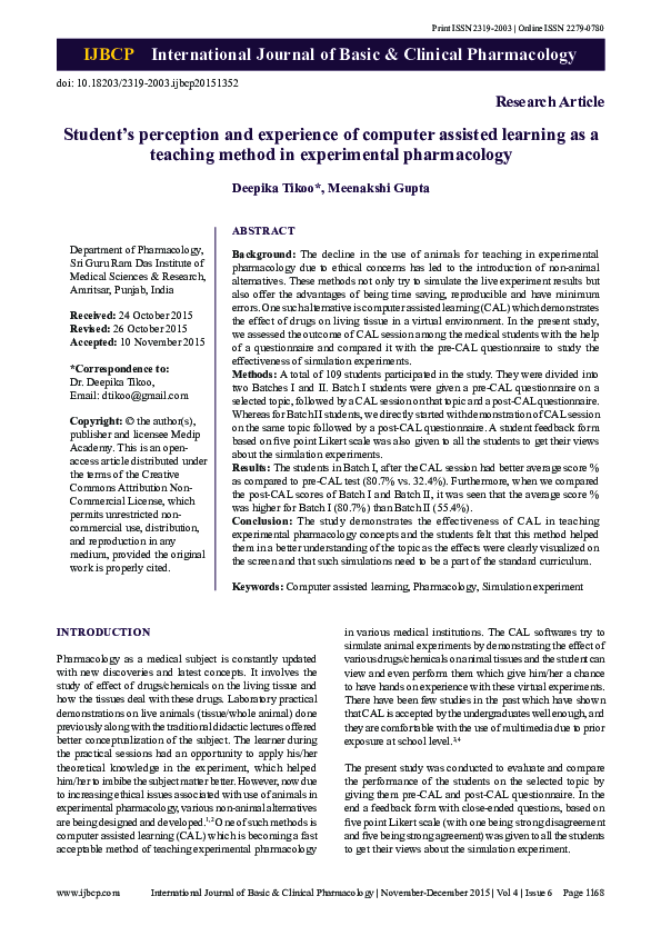 (PDF) Student's perception and experience of computer assisted learning ...