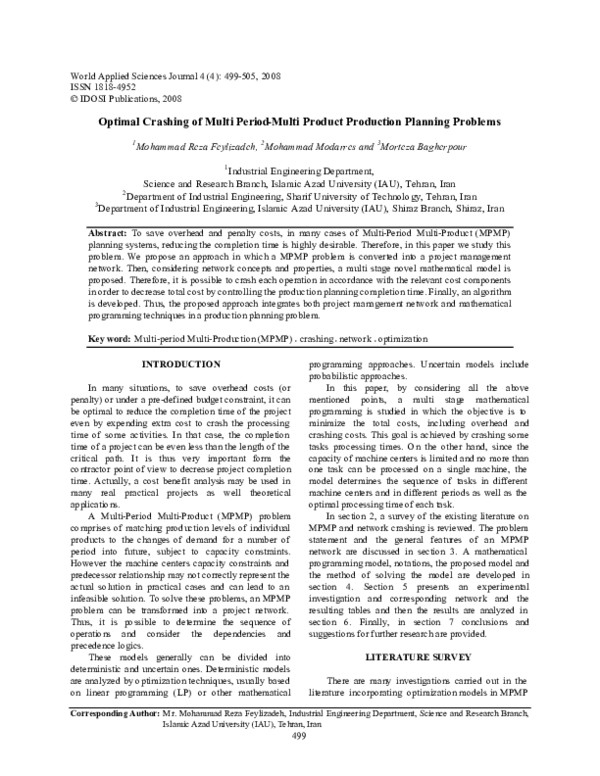 (PDF) Optimal Crashing of Multi Period-Multi Product Production ...